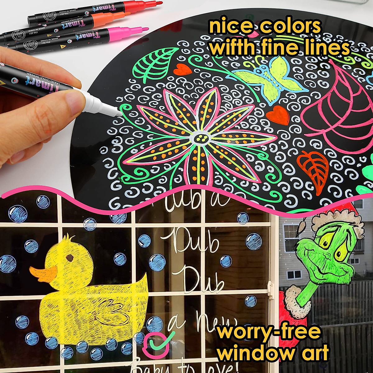 Timart Extra Fine Tip Chalk Markers (8 Pack 1mm Point), Liquid Chalk Pens - Dry Erase Marker Pens for Blackboard, Chalkboards, Windows, Glass, Bistro, Cars, Signs, Chalkboard Labels Included