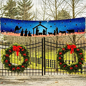 Holy Nativity Christmas Decorations Banner Manger Scene Religious Christmas Yard Sign Banner for Merry Christmas Xmas Outdoor Decorations