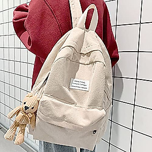 Casual School Corduroy Backpack Travel Daypack Capacity Book Bag Laptop Bag for Women Girls Teenage, Khaki