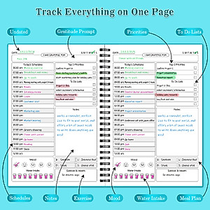 Planner, Daily Planner with To Do List, Hourly Appointment, Contacts and Passwords, Undated, Day Planner for College Students and Work, Flexible Cover, Elastic Closure, Inner Pocket, A5 (Blue)