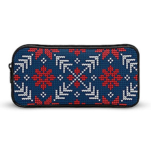 Knitted Christmas and New Year Pattern Pencil Case Makeup Bag Big Capacity Pouch Organizer for Office College