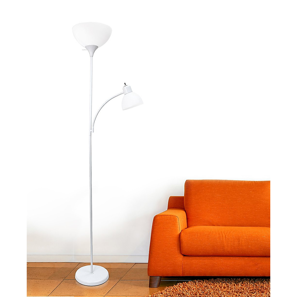Simple Designs LF2000-WHT Mother-Daughter Floor Lamp with Reading Light, White