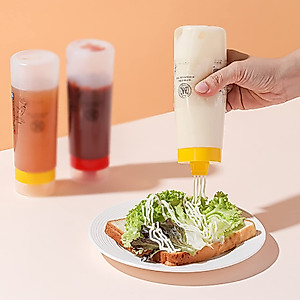 GIFZES Squeeze Sauce Bottle,300ML Seasoning Bottle Leak Proof Dust-proof with Lid 4-hole Ketchup Mayonnaise Squeeze Bottle for Dining Room Red