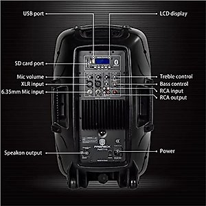PRORECK Party 12 12-Inch 1000 Watts 2-Way Powered PA Speaker System Combo Set with Bluetooth/USB Drive Read Function/SD Card Reader/FM Radio/Remote Control/Speaker Stand