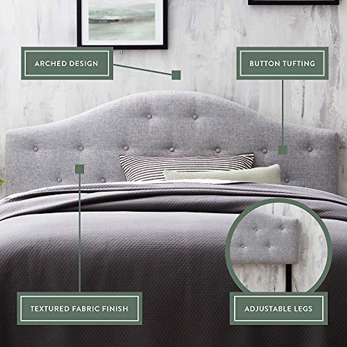 Edenbrook Legrand Upholstered Headboard for King Size Bed - Arched, Button-Tufted Headboard – Gray