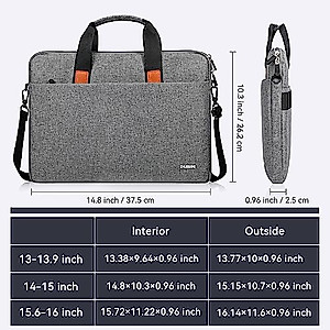 ZHUISUINI 14 14.6 15 Inch Laptop Bag Case with Shoulder Straps & Handle,Compatible with 14 inch New MacBook Pro M2/M1 Pro Max A2779 A2442 2023-2021,for 15 Inch Microsoft New Surface Laptop 5/4/3,Grey