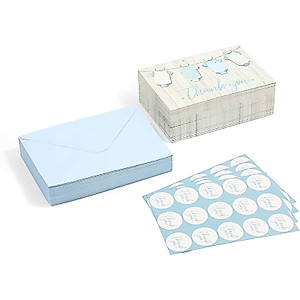 Pipilo Press 60 Pack Boy Baby Shower Thank You Cards with Blue Envelopes, Cute Stickers, Blank Inside (6 x 4 In)