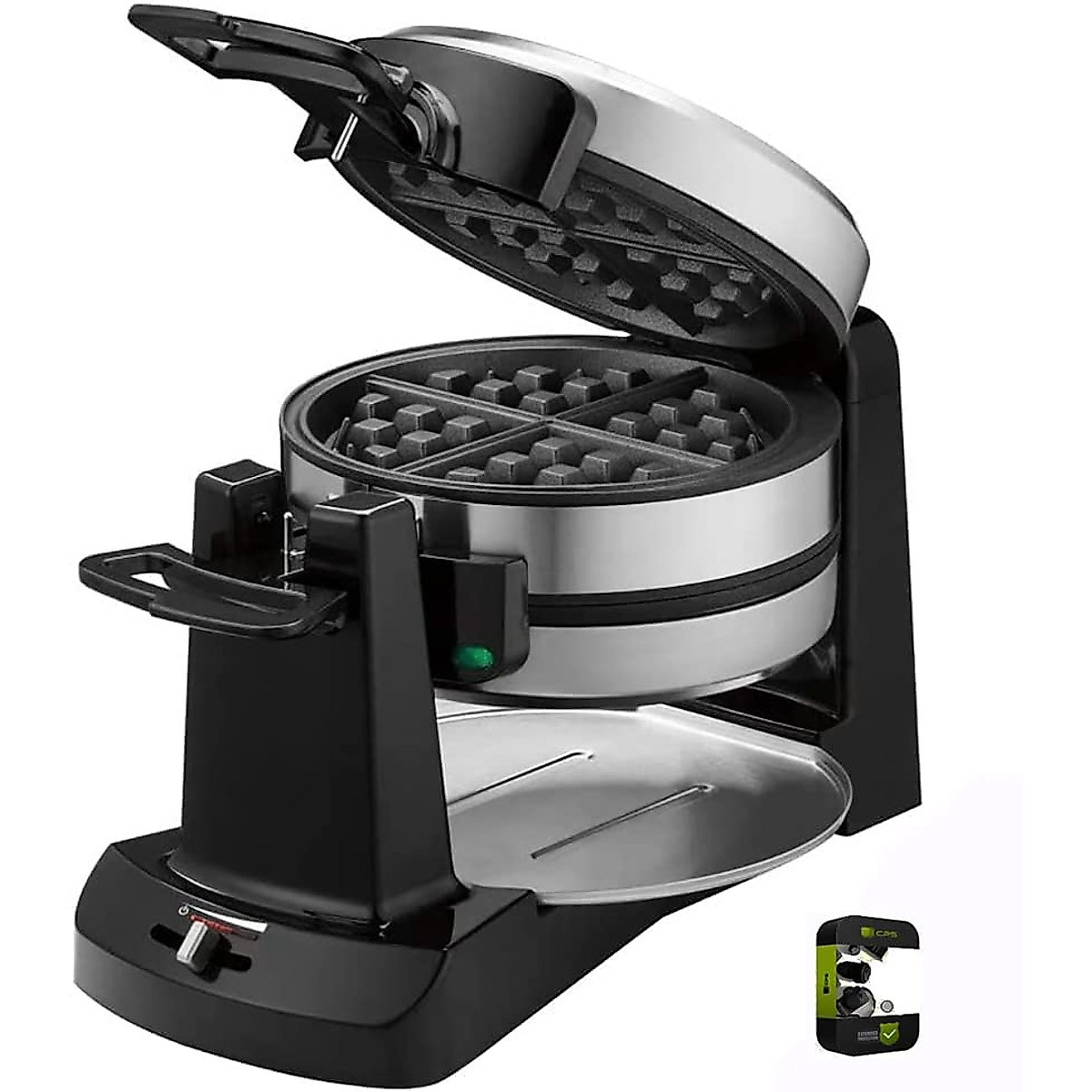 Cuisinart WAF-F40 Double Flip Belgian Waffle Maker Black/Stainless Bundle with 1 YR CPS Enhanced Protection Pack