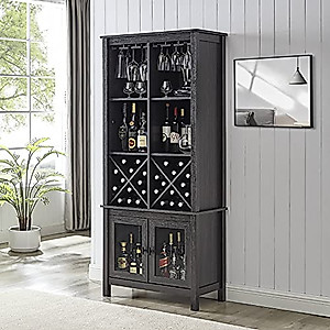 Home Source 72" Wood Exquisite Bar Wine Cabinet with Storage,Liquor Cabinet with Removable Wine Racks,Bookcase,Kitchen Pantry Storage Cabinet for Kitchen,Dining Room, Living Room,Espresso