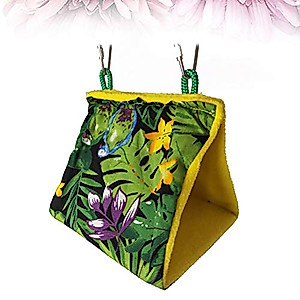 Summer Sunshade Bird Nest Tropical Rainforest Printed Triangle Parrot Hammock Hanging Sleeping Bed Bird Supplies- Size S (Green) Pet House Supplies