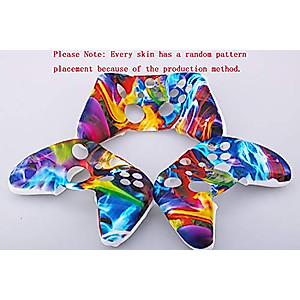 YoRHa Printing Rubber Silicone Cover Skin Case for Xbox One S/X Controller x 1(Colourful Stream) with Thumb Grips x 10