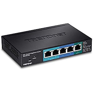 TRENDnet 5-Port Gigabit PoE+ Powered EdgeSmart Switch with PoE Pass Through, 18W PoE Budget, 10Gbps Switching Capacity, Managed Switch, Wall-Mountable, Lifetime Protection, Black, TPE-P521ES