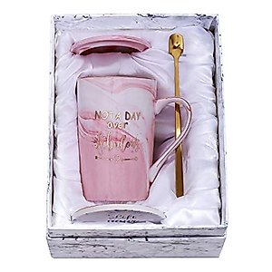 Jumway Not A Day Over Fabulous Mug - Birthday Gifts for Women - Funny Birthday Gift Ideas for Her,Friends, Coworkers, Her, Wife, Mom, Daughter, Sister, Aunt Ceramic Marble Mug 14 Oz Pink