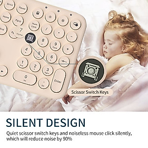 Wireless Keyboard Mouse Combo, 2.4Ghz Aesthetic Quiet Keyboard and Mouse Wireless, 110 Keys Full Size Ultra-Thin Cute Keyboard for Laptop, Computer, PC, Notebook, Windows, Mac OS (Khaki)