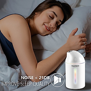 Travel Humidifiers for Hotel, 250ml Mini Humidifier for Plants, USB Personal Small Desktop Humidifier for Baby Bedroom Home Office Car with 7 Colors LED Light, 2 Mist Modes, Super Quiet, White