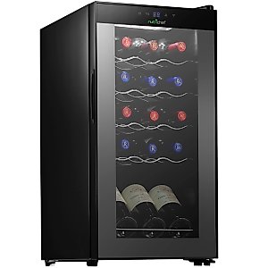 NutriChef 15 Bottle Compressor Refrigerator White & Red Chiller Countertop Cooler-Freestanding Compact Mini Wine Fridge Capacity, Digital Control, Glass Door, Black