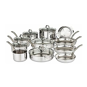 Viking Culinary 3-Ply Stainless Steel Cookware Set, 17 piece, Includes Pots & Pans, Steamer Insert & Glass Lids, Dishwasher, Oven Safe, Works on All Cooktops including Induction