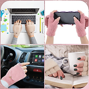 3 Pack Fingerless Gloves Women Flip Gloves Warm Winter Convertible Mittens for Women Thermal Gloves Fuzzy Half Fingerless Mittens (Beige, Pink, Red)