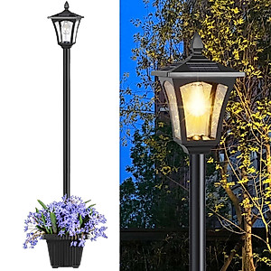 Mancra 65" Solar Lamp Post Light with Planter, Glass 60 Lumens Solar Garden Lights Outdoor Waterproof Solar Pole Lights Patio Decor, Warm White