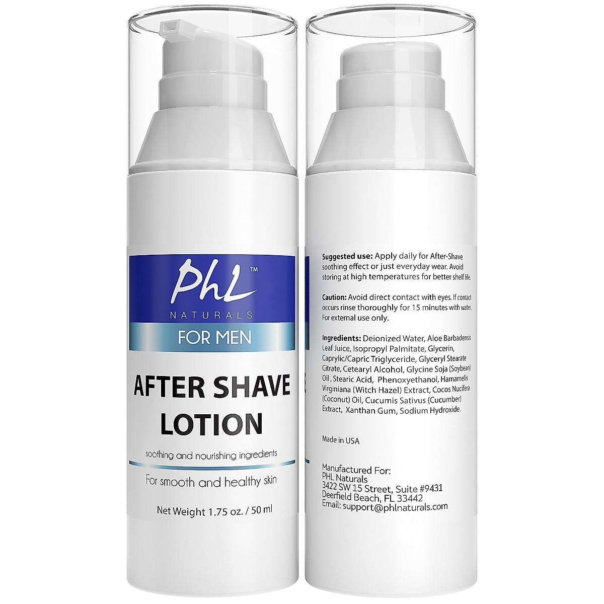 PHL Naturals Unscented Aftershave for Men, After Shave Lotion - Soothes, Moisturizes, Repairs Skin & Prevents Razor Burn, Smooth Soft Finish, 1.75 oz / 51.7 ml