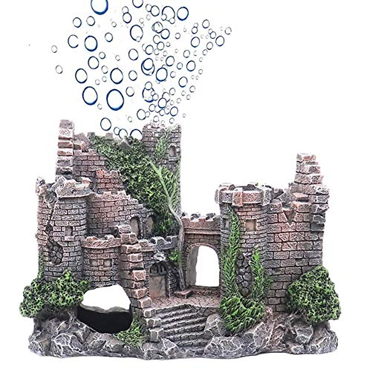 Ulifery Castle Ruins Aquarium Decorations Moss Fish Tank Ornaments with Bubbler for Betta Hideout