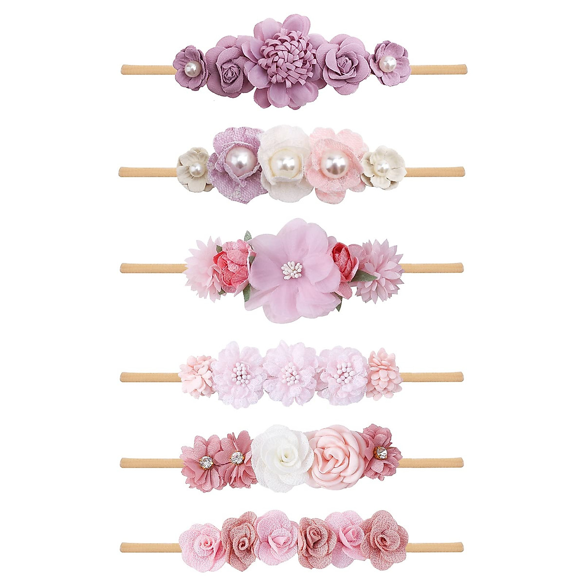 NUWAJP Baby Girls Headbands Flower Headband 6 Pcs Nylon Elastic Headbands Newborn Hair Bows Hair Accessories Gifts for Infant Toddlers Kids