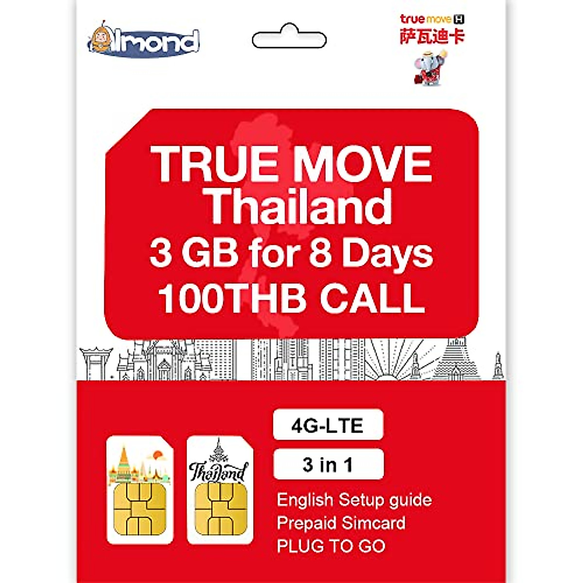 【Truemove Thailand】 Thailand SIMCards 3 GB Non-Stop Internet for 8 Days