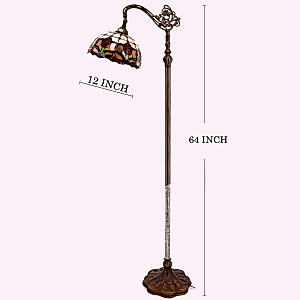 WERFACTORY Tiffany Floor Lamp Red Tulip Flower Stained Glass Arched Lamp 12X18X64 Inches Gooseneck Adjustable Corner Standing Reading Light Decor Bedroom Living Room S030 Series (A)
