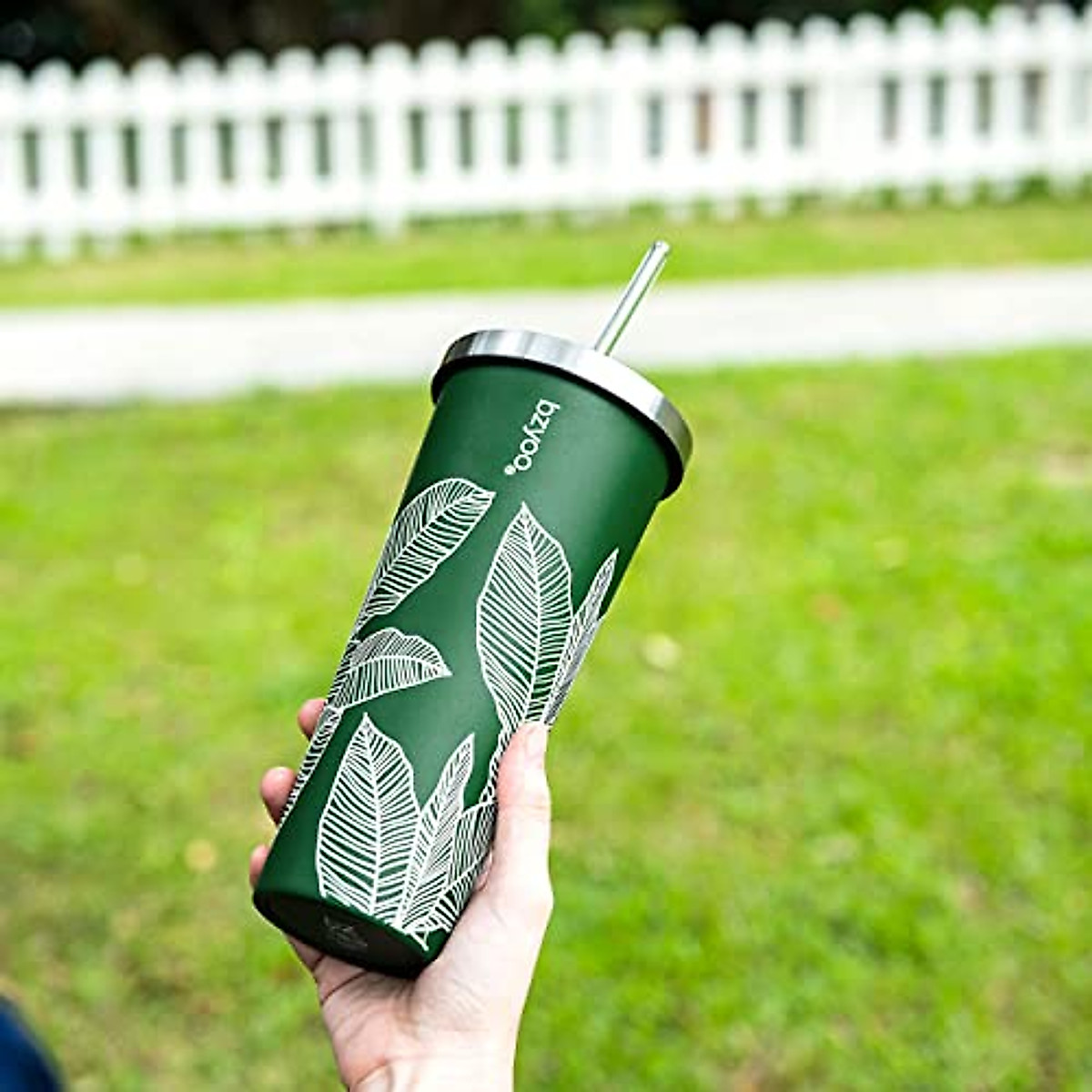 bzyoo SUP Double Wall Vacuum Insulated Tumbler with Straw and Lid Stainless Steel Water Bottle Travel Mug Cup Valentines Gifts For Him & Her, 24oz (710ml) Color: Leaf Green