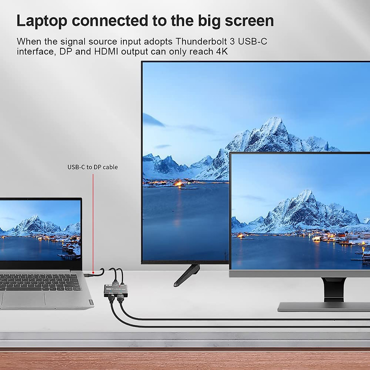 HEZOOMS DisplayPort to DisplayPort HDMI-Compatible Splitter Adapter MST SST Mode 8K@30Hz 4K@120Hz 1 in 2 Out Directional DP1.4 Splitter Dual Monitor for DP and HD Multi Screen simultaneous displays