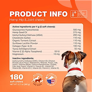 Glucosamine for Dogs - Joint Supplement for Dogs - Glucosamine Chondroitin Dog Chews with MSM - Dog Hip and Joint Supplement - Hemp Hip and Joint Chews for Dogs - Mobility, Skin & Coat Health Treats