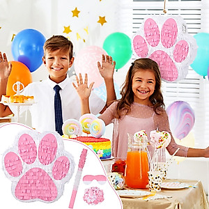 Small Dog Paw Piñata Puppy Birthday Party Supplies Animal Themed Birthday Piñata with Blindfold Bat Confetti for Pet Cow Themed Party Baby Shower Decorations Favors(Pink)