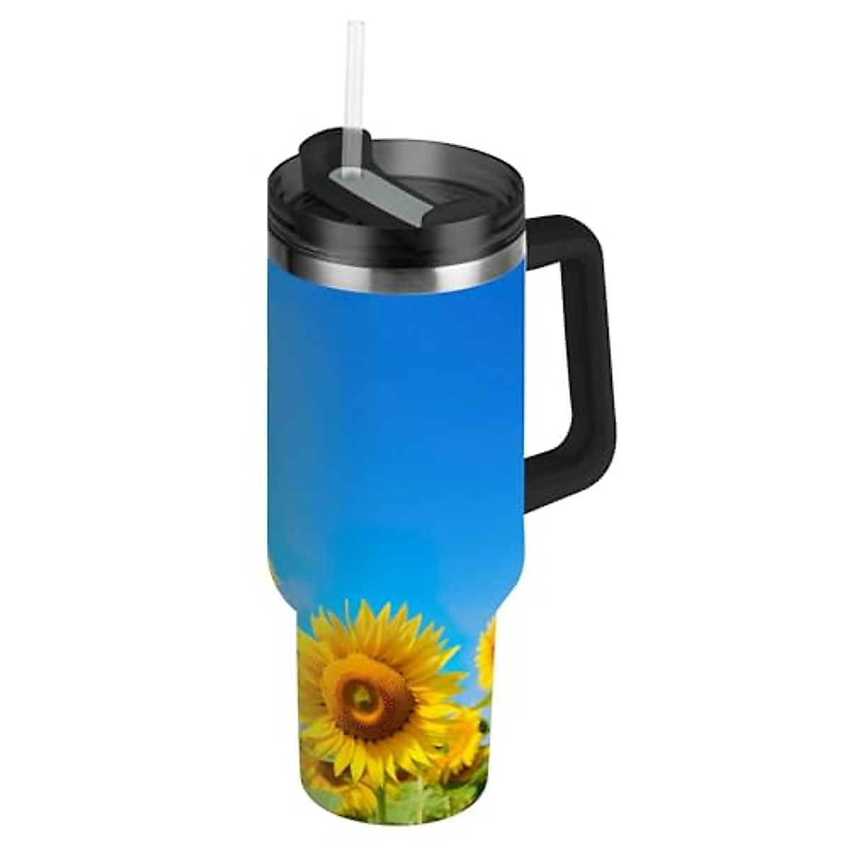 FRCSDIY Sunflower Insulated Tumbler with Handle and Straw Lid,30oz Leakproof Stainless Steel Cup BPA-Free Water Bottle