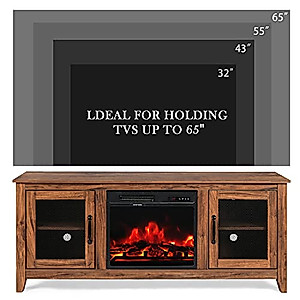 Vikiullf TV Stand with Electric Fireplace - Fireplace TV Console for TV up to 65", Home Entertainment Center with Storage Cabinet, Living Room TV Stands, Rustic Oak
