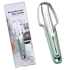 IFSAN USA, 3-in-1 Watermelon Fruit Fork, Slicer, and Cutter - Stainless Steel Watermelon Popsicle Cutter, Slicer Tool - Great Kitchen Gadgets, Perfect for Camping (Green)
