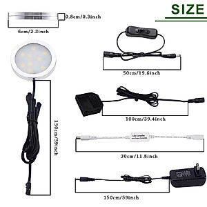 AIBOO LED Under Cabinet Lighting Kit 4 Packs of 12V Puck Lights with RF Dimmable Wireless RF Remote Control for Kitchen Counter Accent Lighting(Daylight White)