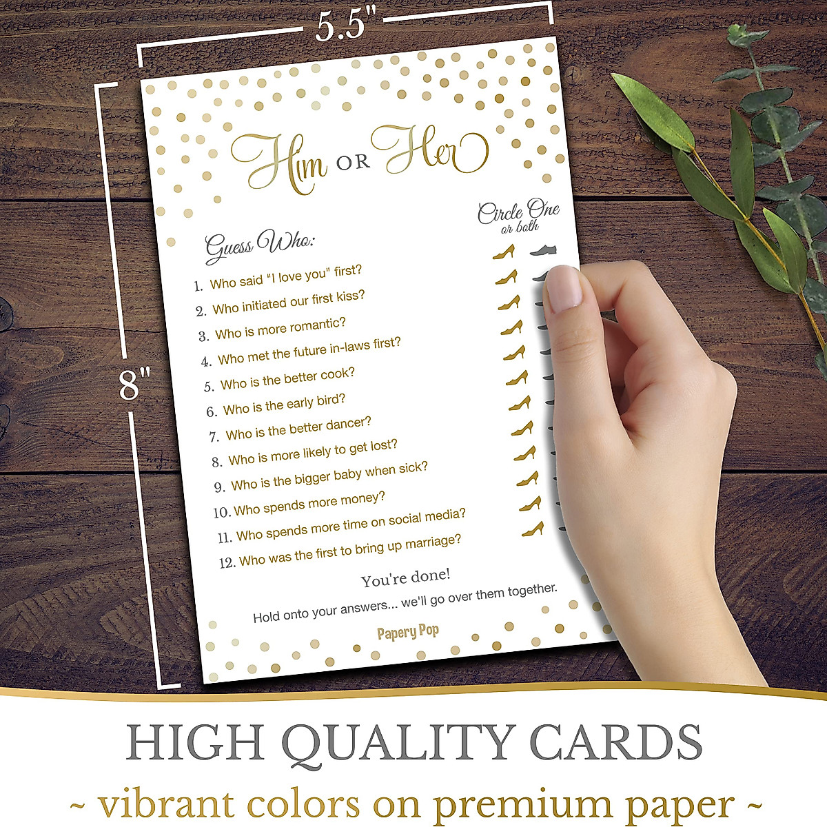 Bridal Shower Games - 5 Activities for 50 Guests - Double Sided Games - Gold Polka Dots