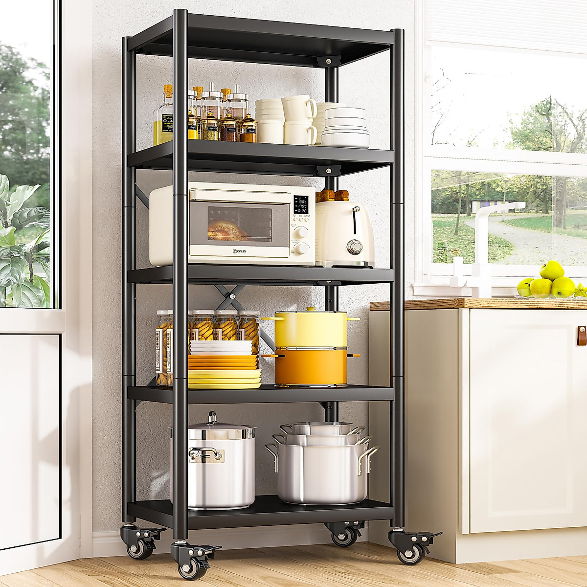 REIBII 5-Tier Storage Shelves for Storage Heavy Duty Shelving Unit with Wheels Metal Shelving Adjustable Storage Shelf Load 1160 LBS Pantry Basement Kitchen Bathroom 2PC,23.6" W * 15.7" D * 65.4" H