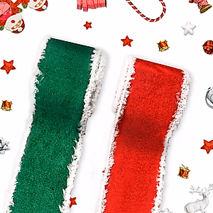Threetols 2 Rolls 10 Yards Christmas Wired Edge Ribbons, 2.5inch Red Green Velvet Ribbons, Solid Color Ribbon for Xmas Christmas DIY Craft Winter Wreath Bow New Year Party Deco