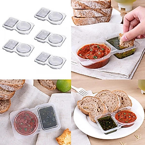 15 Pcs Double Compartment Condiment Container - 2 Compartment Snack Containers, Condiment Containers with Lids, Portable Reusable Sauce Container for Take away Sauces Dips and Travelling Snacks