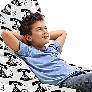 Ambesonne Retro Lounger Chair Bag, Rotary Dial Silhouettes Repetitive Telephones Images on Plain Background, High Capacity Storage with Handle Container, Lounger Size, Charcoal Grey and White