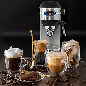 Mixpresso Professional Espresso Machine for Home 15 Bar with Milk Frother Steam Wand, Espresso Maker with Double-Cup Splitter, 1450w Fast Heating, Cappuccino and Latte machine with 37Oz Water Tank
