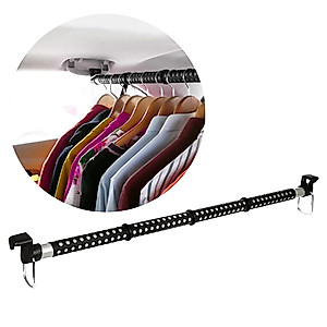 Zento Deals Heavy Duty Expandable Clothes Bar Car Hanger Rod- Convenient Classic Black Combines With Strong Metal and Rubber Grips and Rings