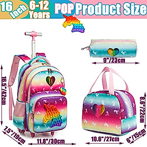 Meetbelify Unicorn Rolling Backpack for Girls Wheels Backpacks for Elementary Student Wheeled Trolley Trip Kids Luggage for Teen Girls with Lunch Box Pencil Case