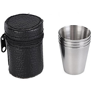Stainless Steel Shot Cups Shot Glass Drinking Metal Shooters Leather Cup Holder For Whiskey Tequila Liquor Great Barware Gift 4Pcs/Set Durable processing