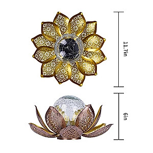 DUSVALLY Solar Lantern Outdoor Solar Lotus Lanterns Solar Lights, Metal Waterproof Garden Decoration for Patio, Yard, Courtyard, Hollow-Out Design,Golden