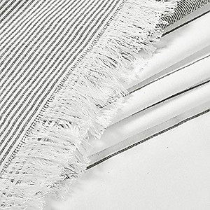 Lush Decor White Woven Cotton Shower Curtain with Gray Stripe and Tassel Fringe, Bathroom Accessories (72" x 72")