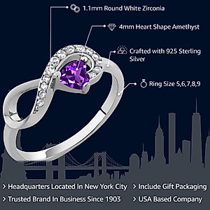Gem Stone King 925 Sterling Silver Gemstone Birthstone Infinity Ring | Heart Shape 4MM | Wedding Engagement Anniversary Promise Ring For Women | Available in Size 5,6,7,8,9