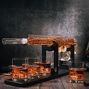 Gifts for Men Dad, Whiskey Decanter Set - Gun AR Limited Edition, Silencer Stopper - 800 ml & 12oz Bullet Glasses - Father Winter Birthday Gift - Drinking Party, Liquor, Vodka Tik Tok Gun Decanter