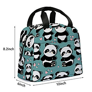 Panda Lunch Bag, Cute Kids Insulated Lunch Box Reusable Cooler Tote Bag Multi-functional School Lunch Container for Teen Boys Girls (Teal)
